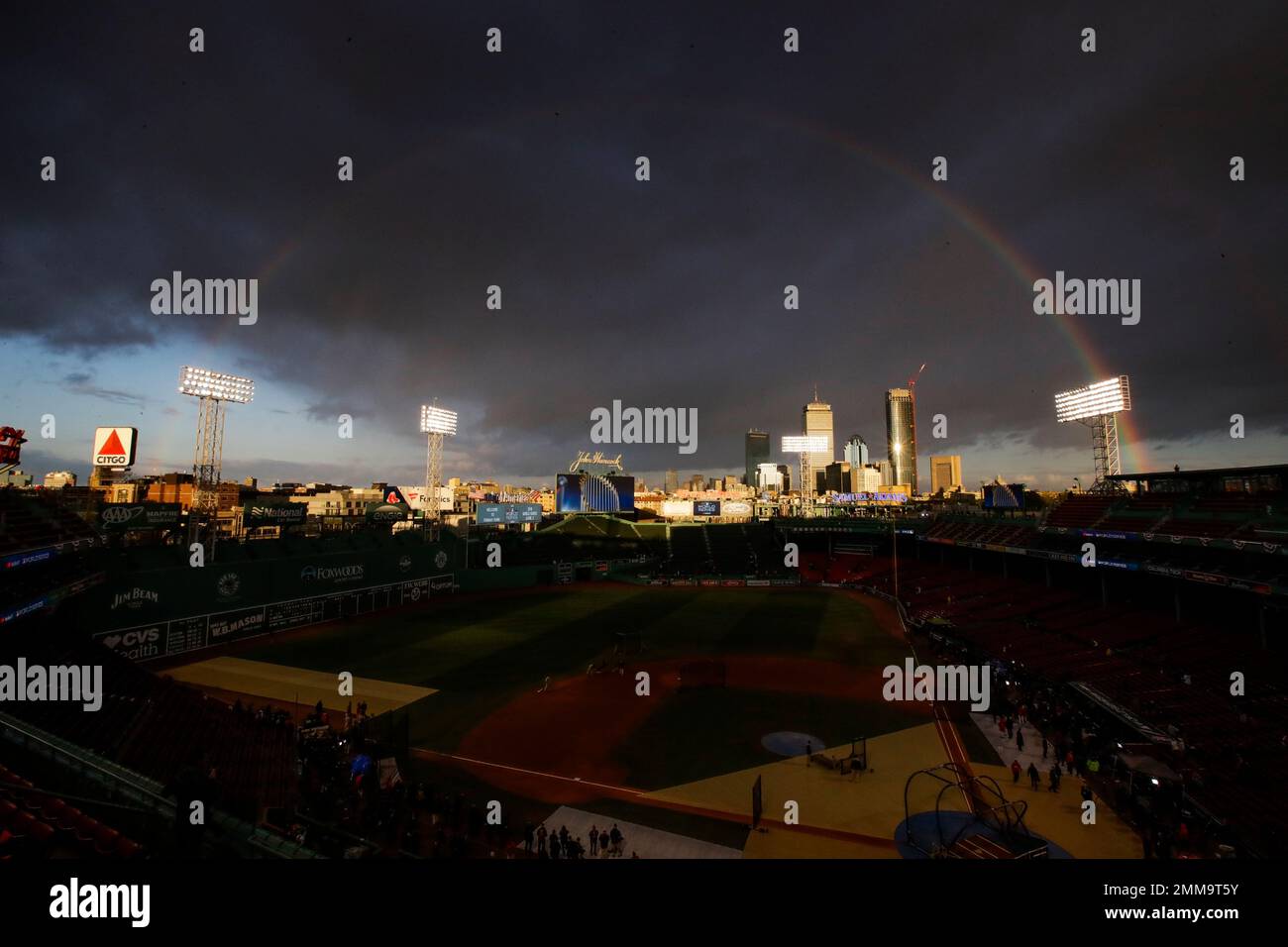 A rainbow is seen over Fenway Park before Game 2 of the World Series ...