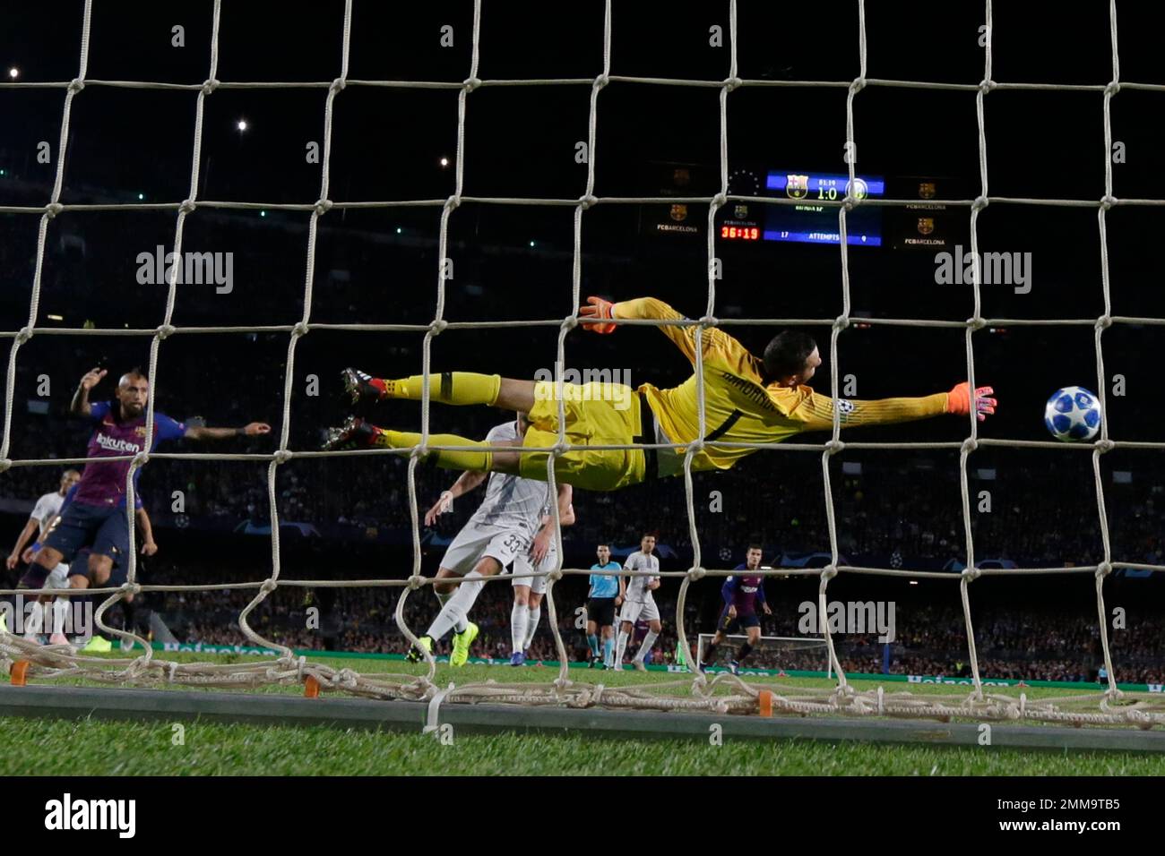 Inter goalkeeper Samir Handanovic saves the ball during the Champions ...