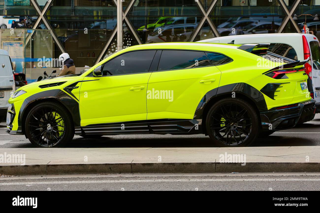 Lamborghini Urus Mid-size luxury crossover SUV car in day-glo yellow ...