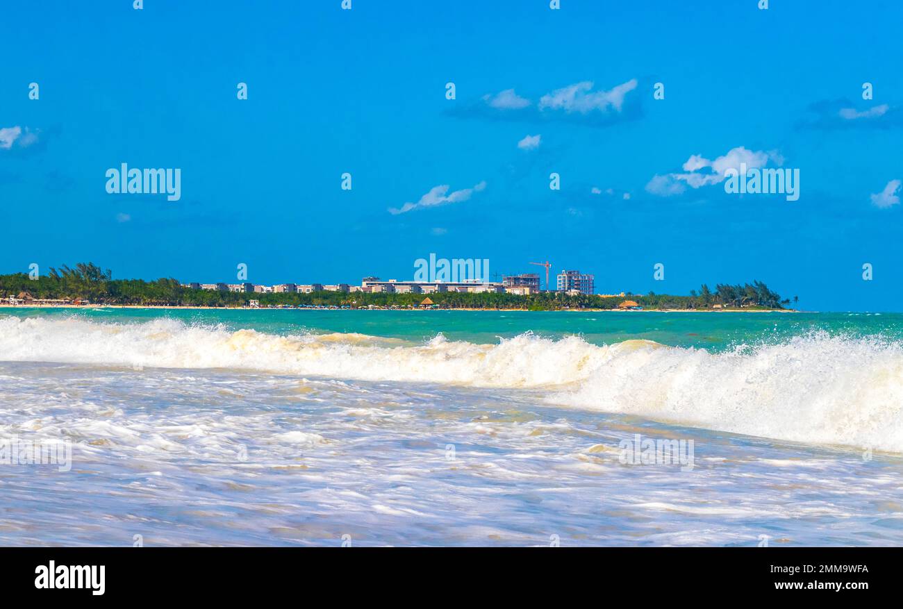 Waves at tropical mexican beach landscape panorama and caribbean sea ...