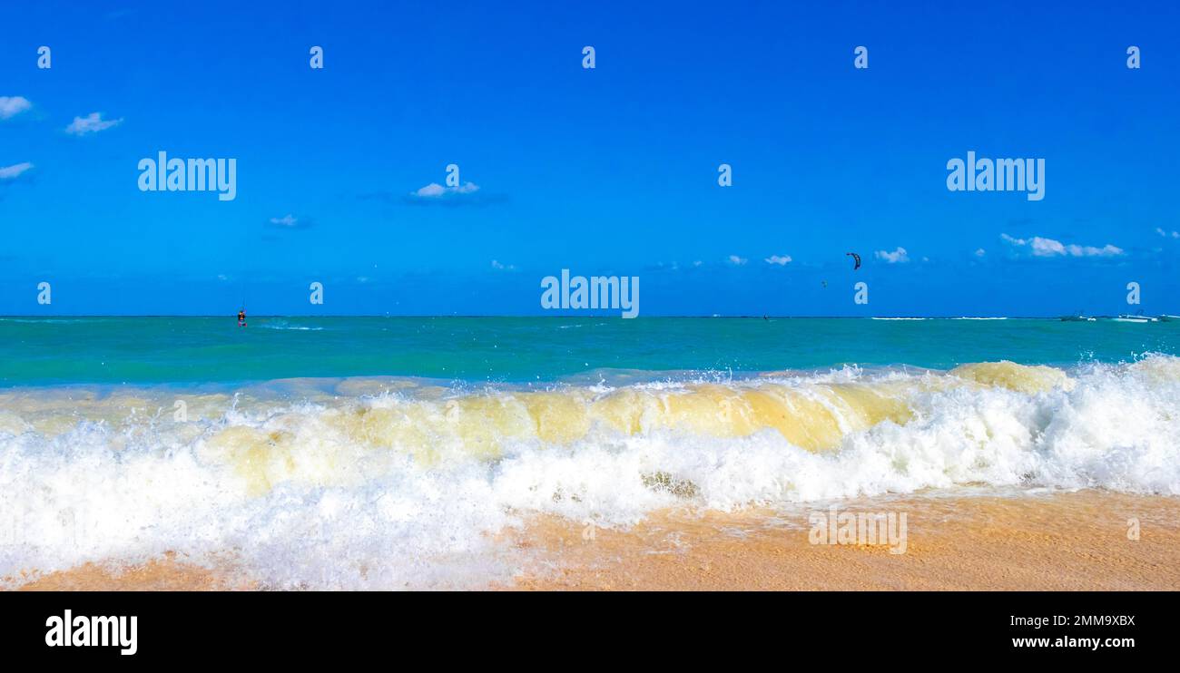 Waves at tropical mexican beach landscape panorama and caribbean sea ...