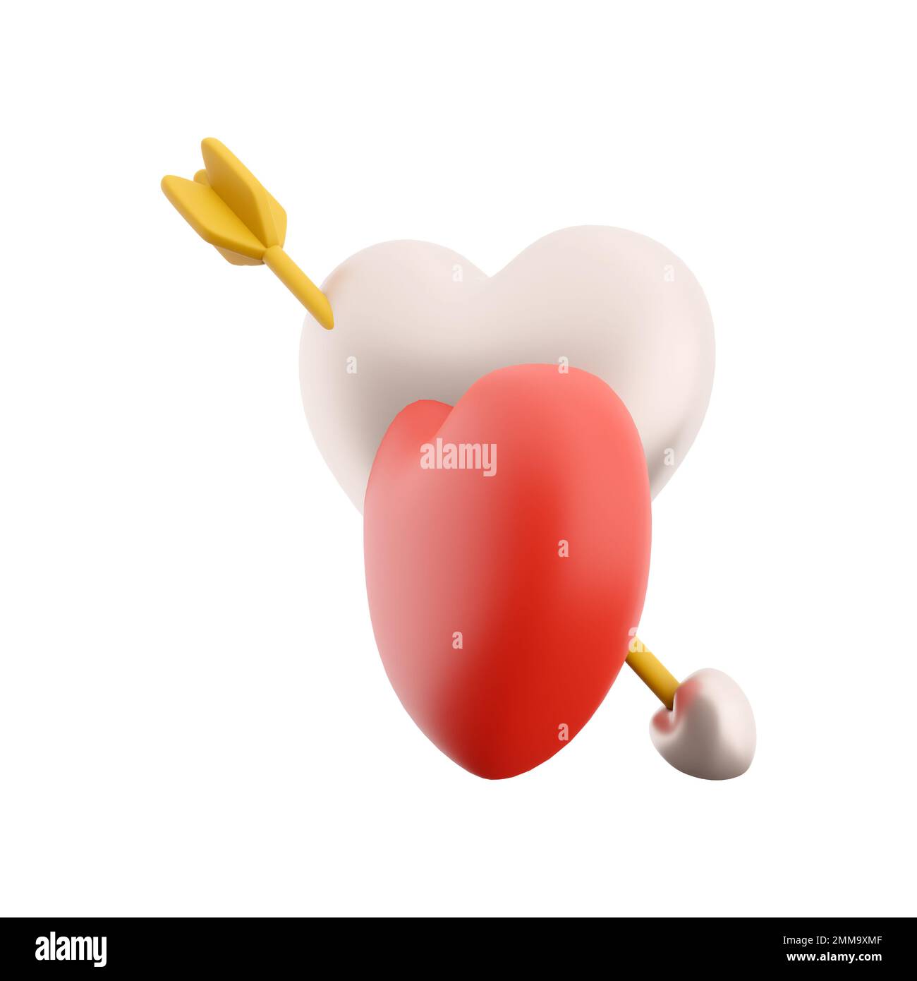 3d rendering couple red hearts pierced by Cupid's arrow icon. 3d ...