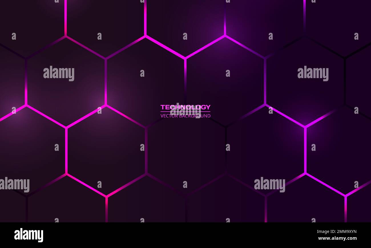 Dark violet and purple hexagonal technology vector abstract background ...