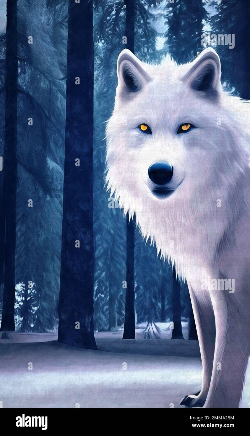 White Anime Wolf With Blue Eyes