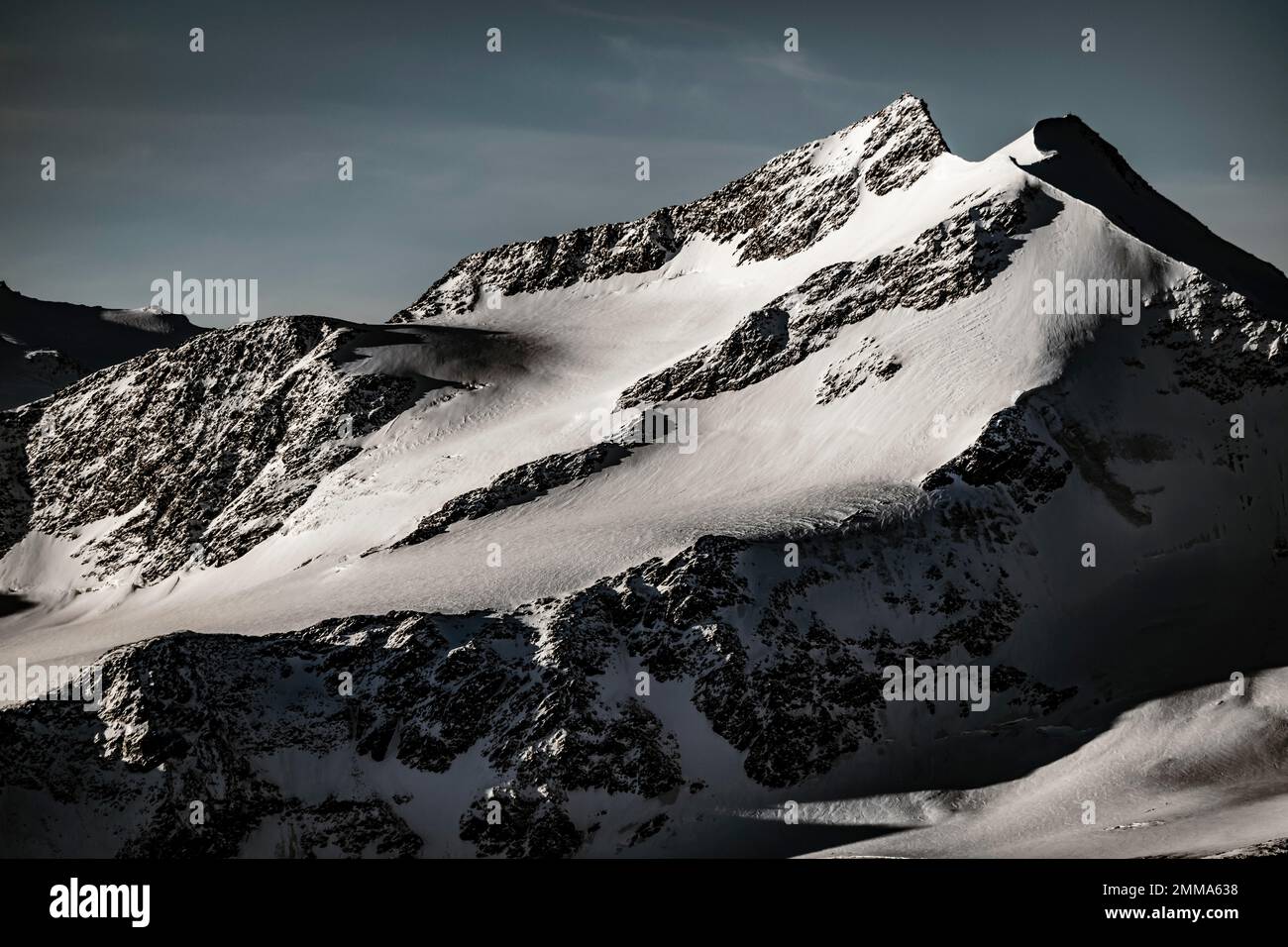 Snowy summit of Monte Cevedale at blue hour, Martell Valley, Naturno ...