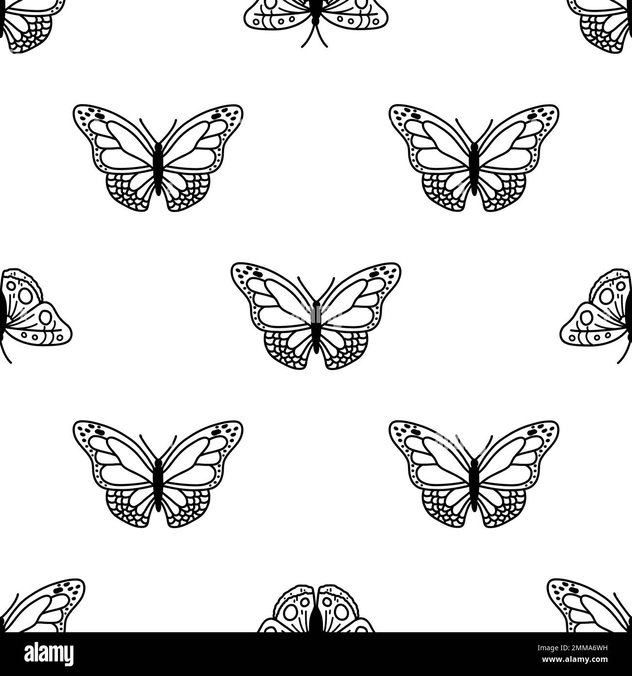 Seamless pattern with doodle butterflies. Hand drawn vector background ...