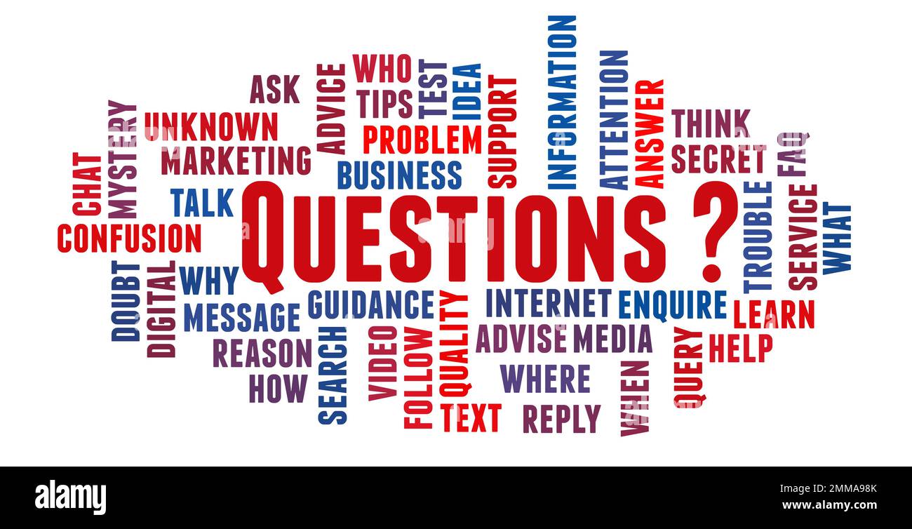 Questions word cloud concept on white background Stock Photo - Alamy