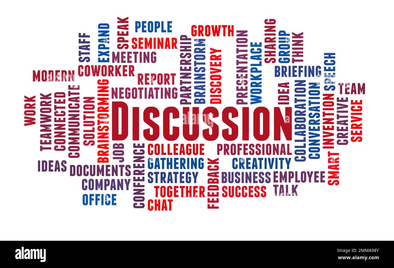 Discussion word cloud concept on white background Stock Photo - Alamy