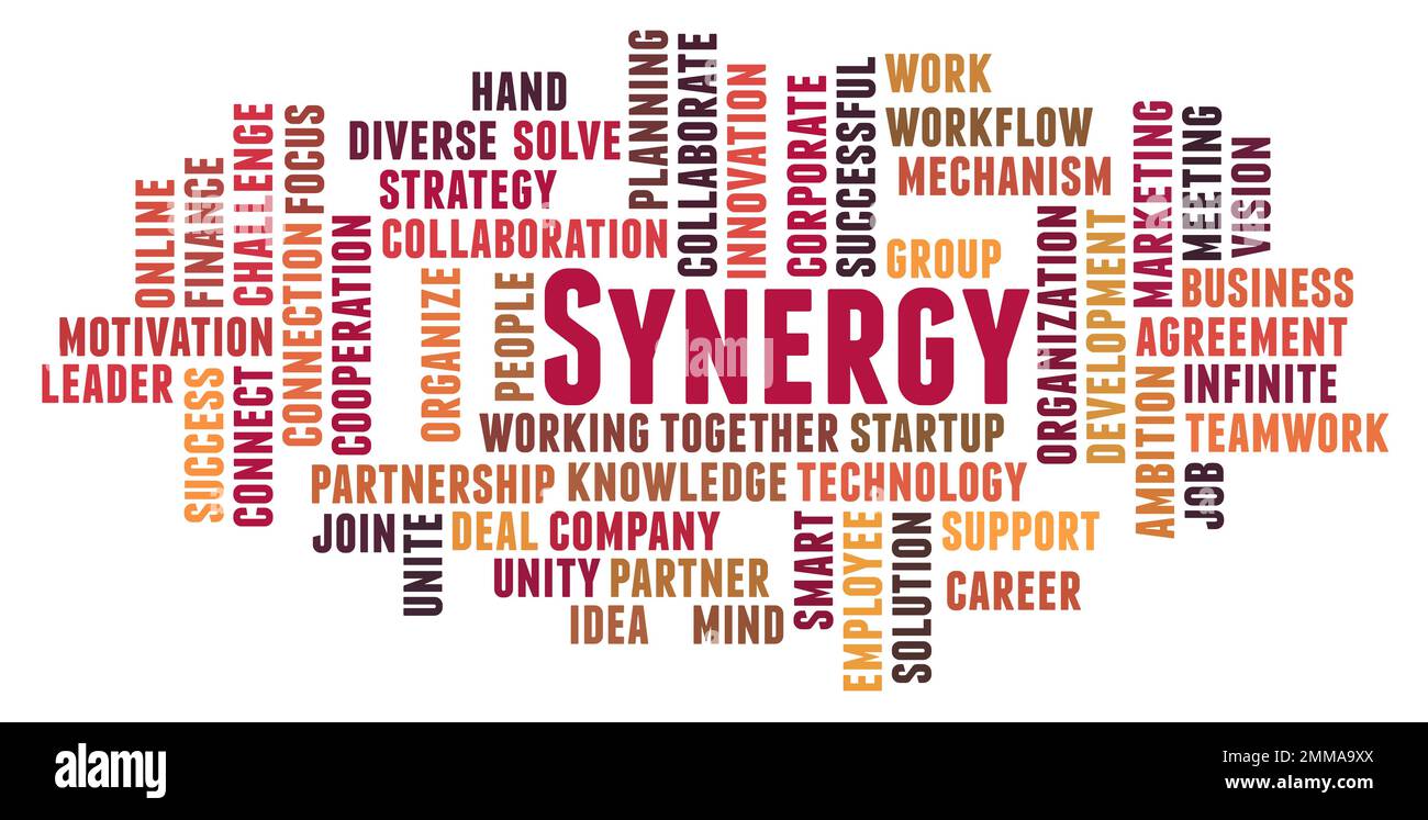 Synergy word cloud concept on white background Stock Photo - Alamy