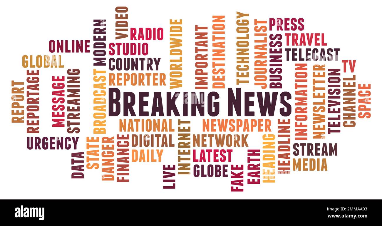 Breaking News word cloud concept on white background Stock Photo - Alamy
