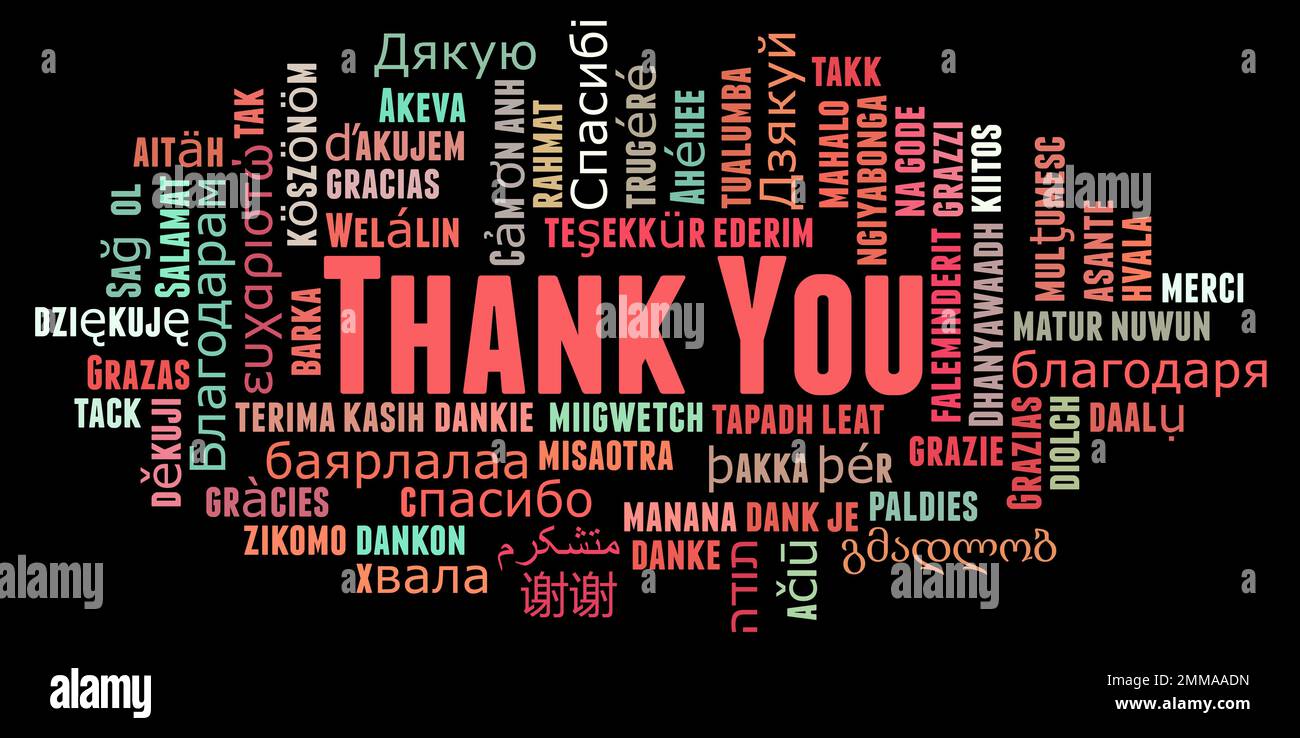 Thank You in Different Languages word cloud concept on black background ...