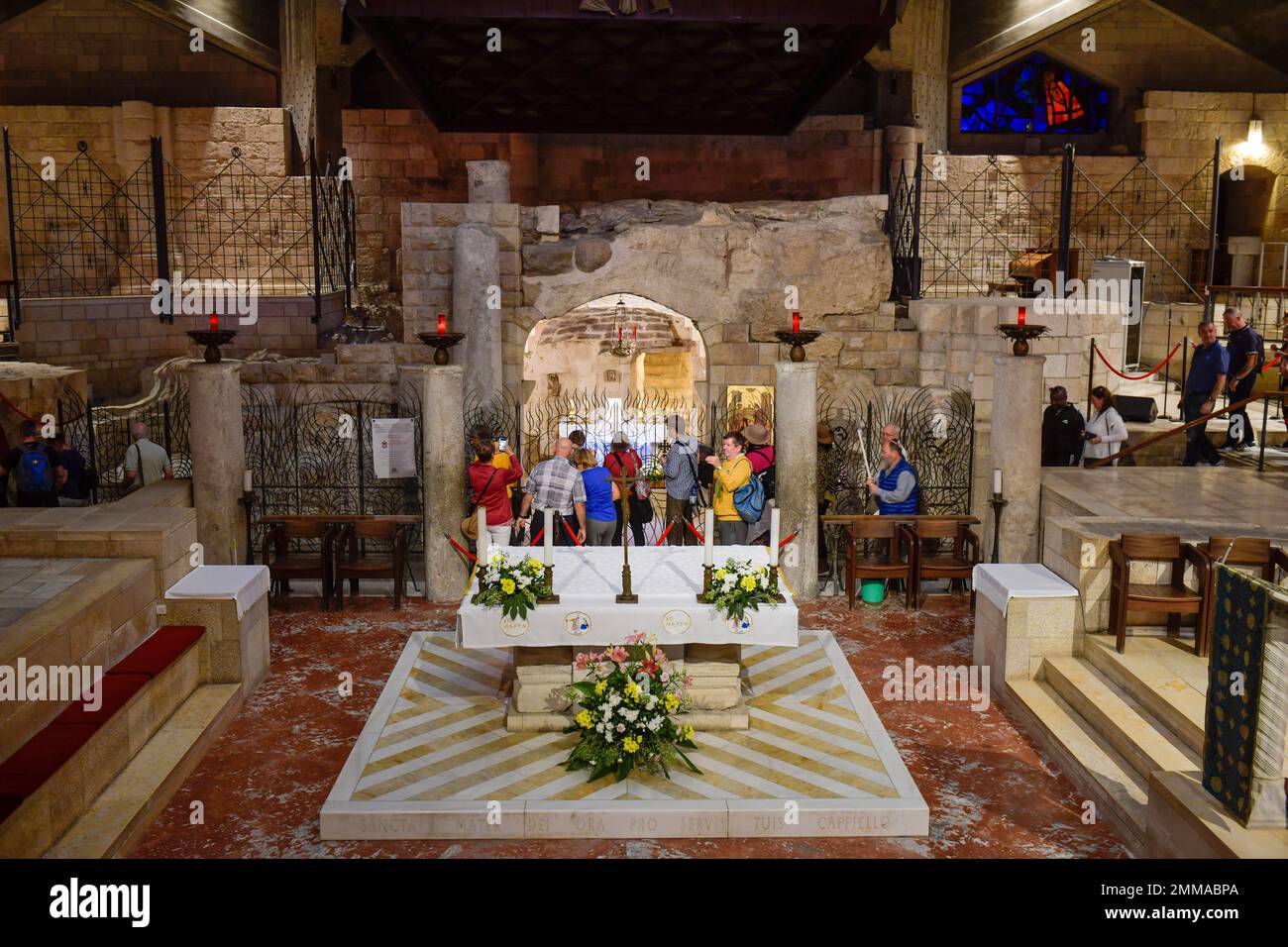 Lower sanctuary with Annunciation Grotto, Basilica of the Annunciation, Nazareth, Israel Stock ...