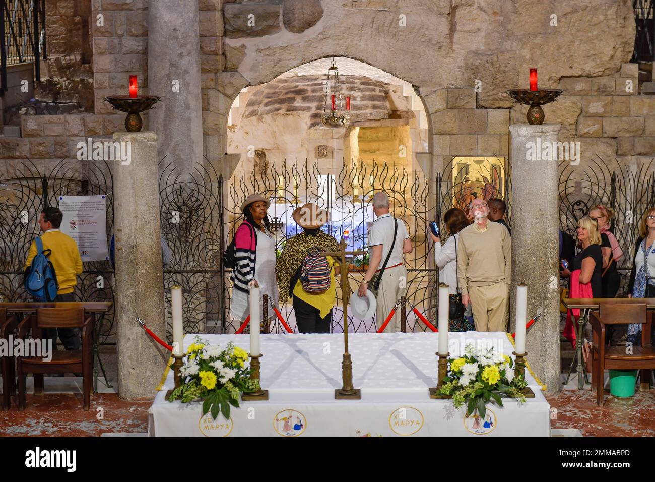 Lower sanctuary with Annunciation Grotto, Basilica of the Annunciation ...