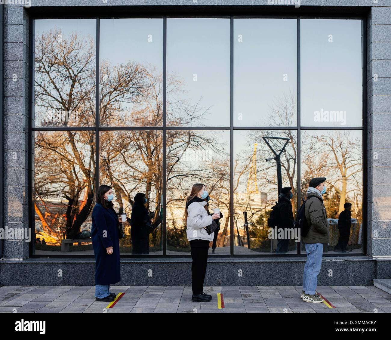 people line waiting social distance stripe. High resolution photo Stock ...