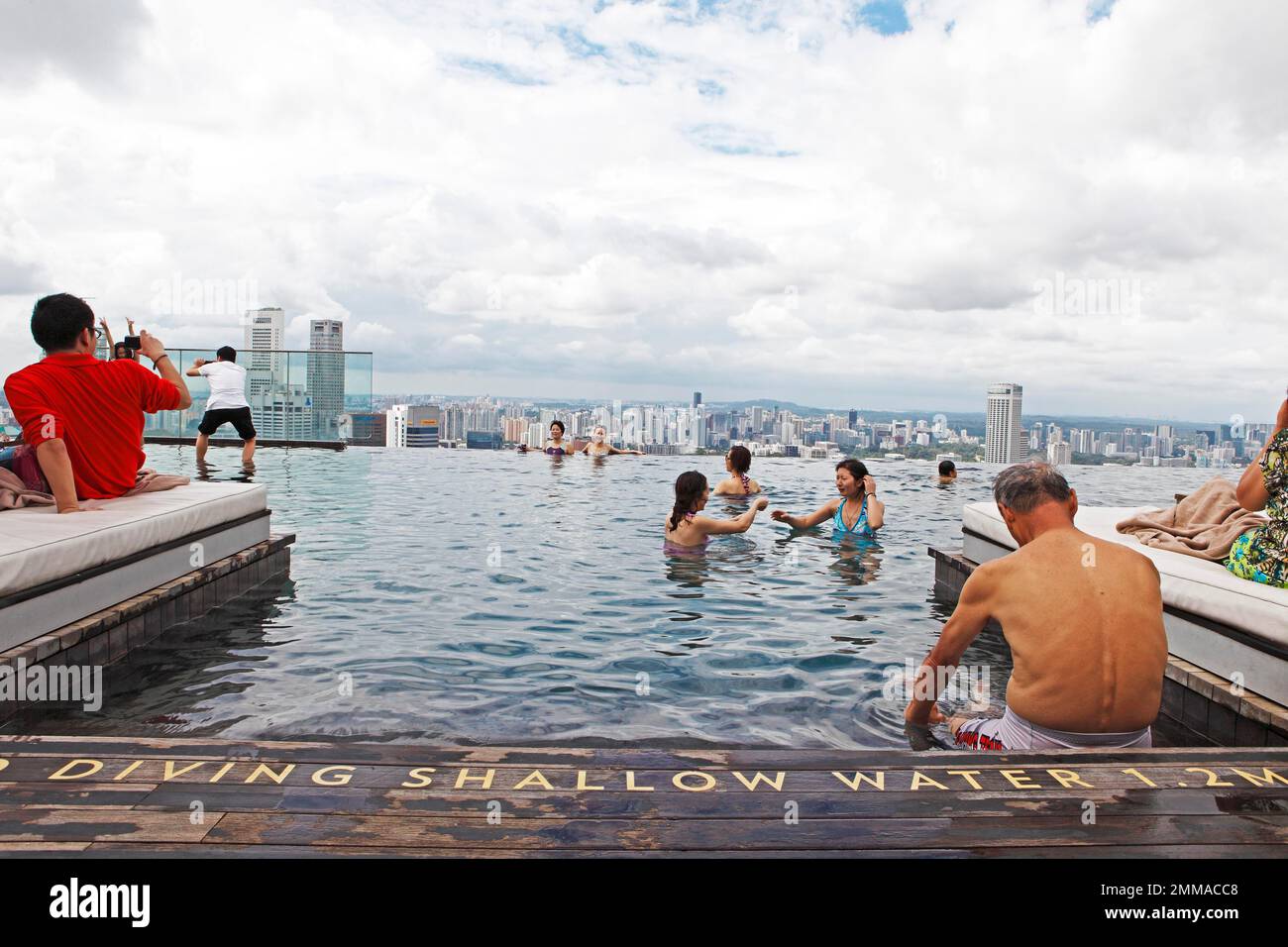 View from the 57th floor rooftop pool at Marina Bay Sands Hotel, Marina Bay, Marina South ...