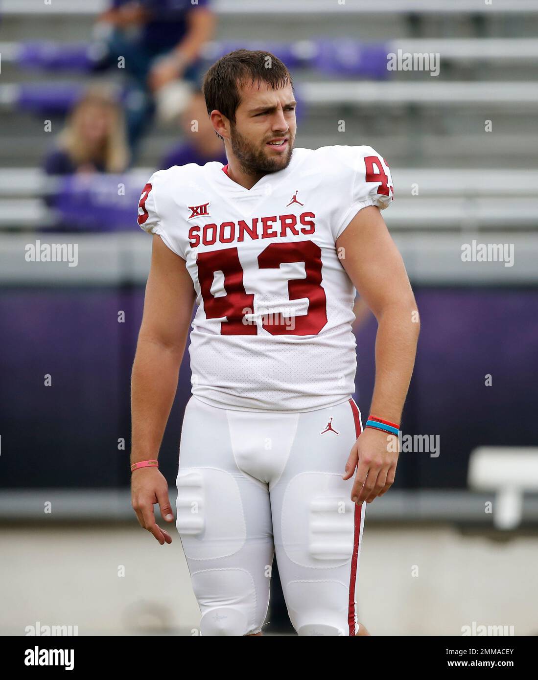 Oklahoma place kicker Austin Seibert (43) before the first half of an ...