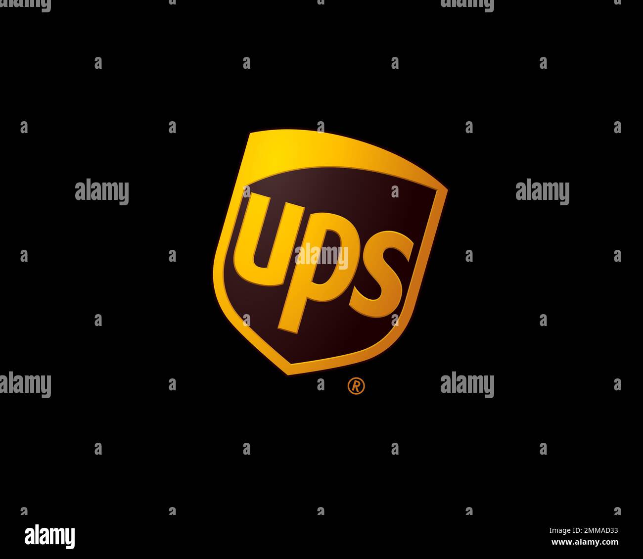 United Parcel Service, rotated, black background, logo, brand name ...