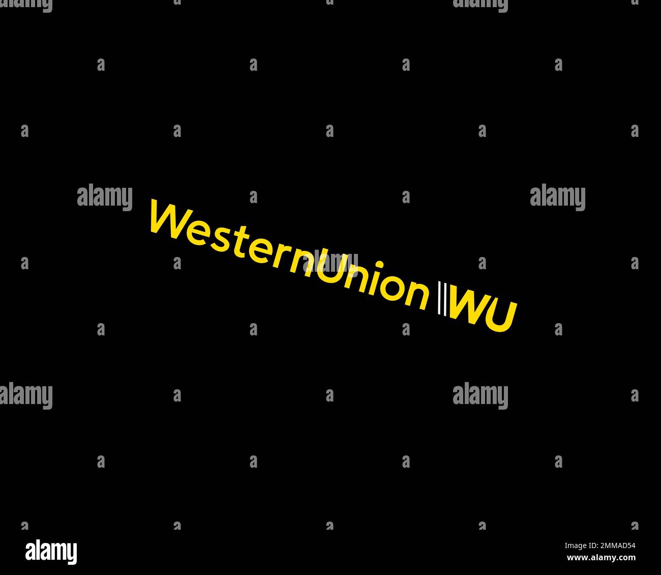 Western Union, rotated, black background, logo, brand name Stock Photo ...