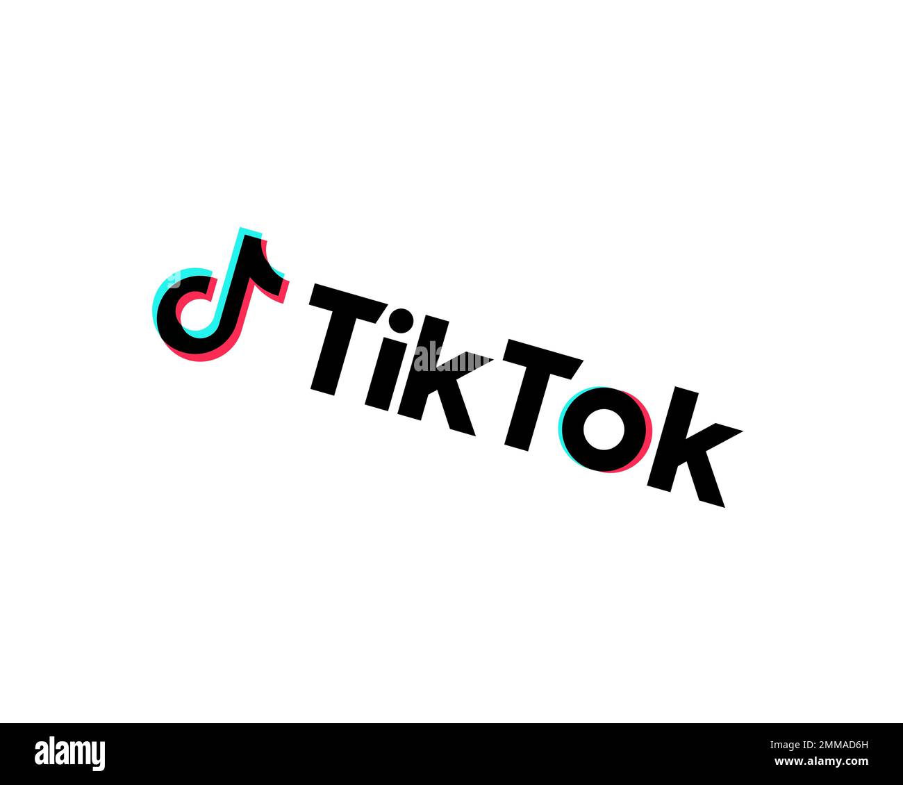 TikTok, rotated, white background logo, brand name Stock Photo - Alamy