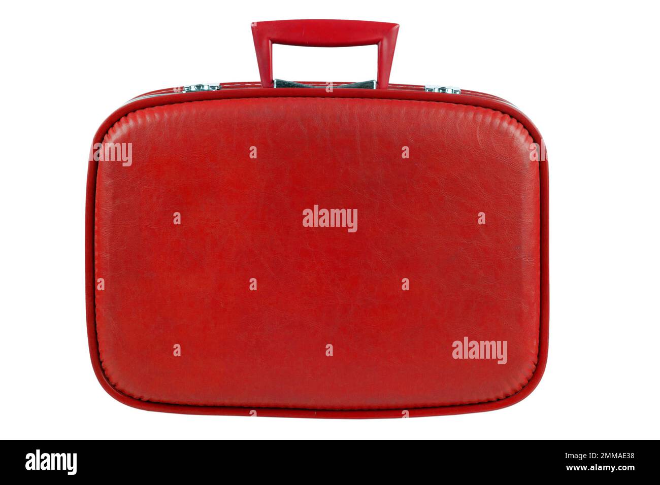 Vintage red suitcase isolated on white background Stock Photo - Alamy