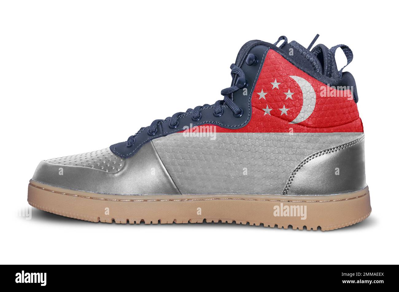 Fashion rubber snickers with flag of Singapore isolated on white ...