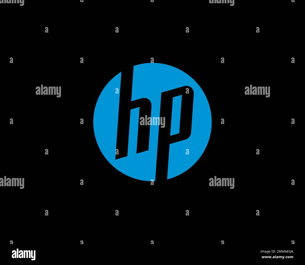 Hewlett Packard, rotated, black background, logo, brand name Stock ...