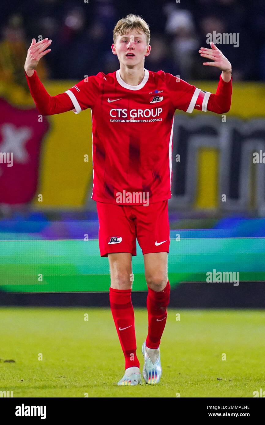BREDA, NETHERLANDS - JANUARY 27: Misha Engel of Jong AZ reacts during ...