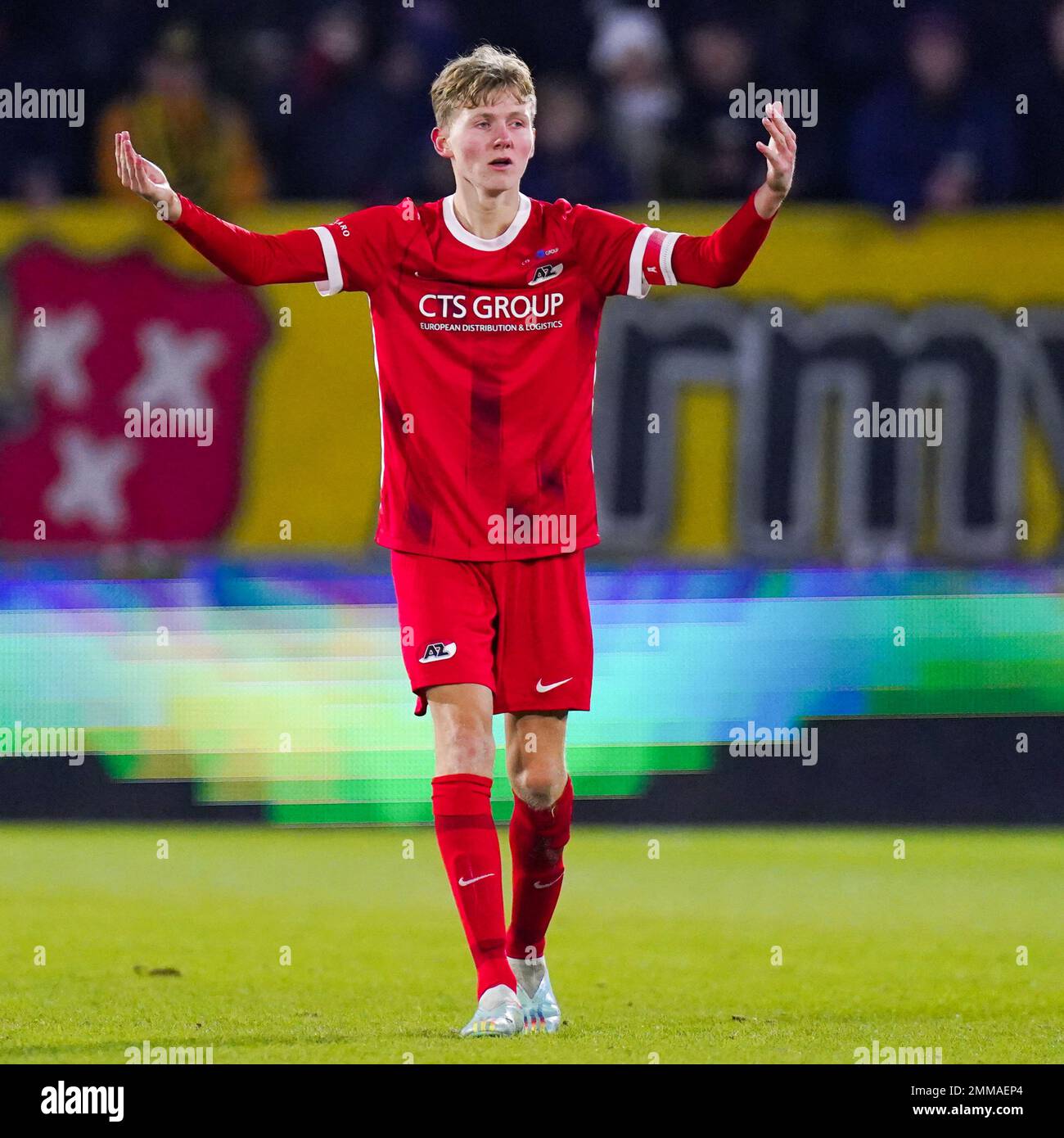 BREDA, NETHERLANDS - JANUARY 27: Misha Engel of Jong AZ reacts during ...