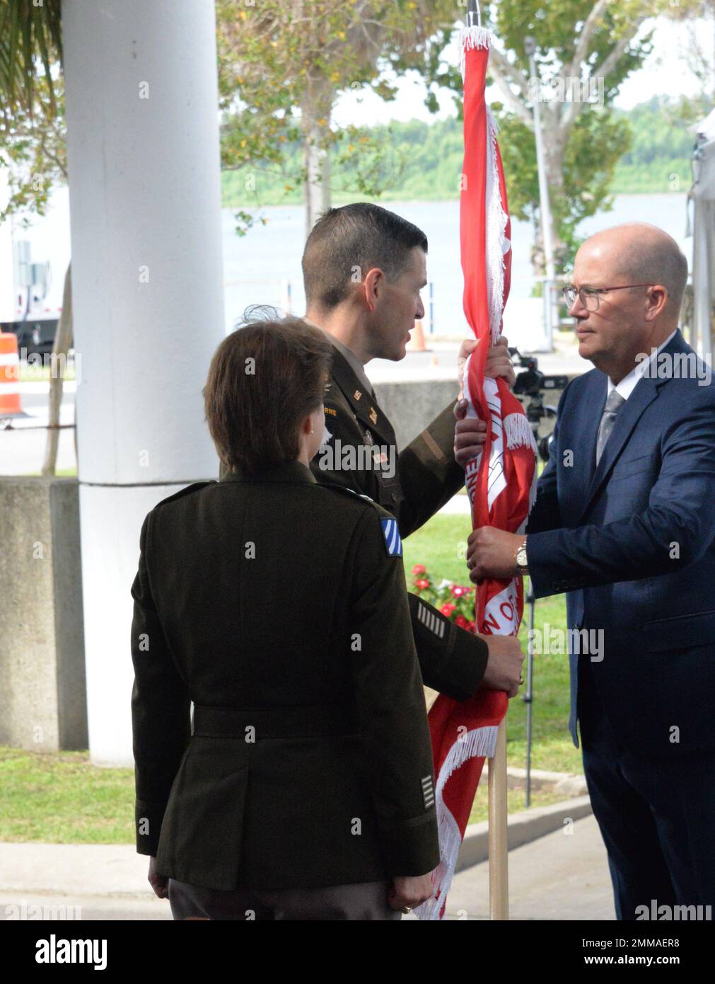 Col. Cullen Jones, commander, New Orleans District, passes the colors ...