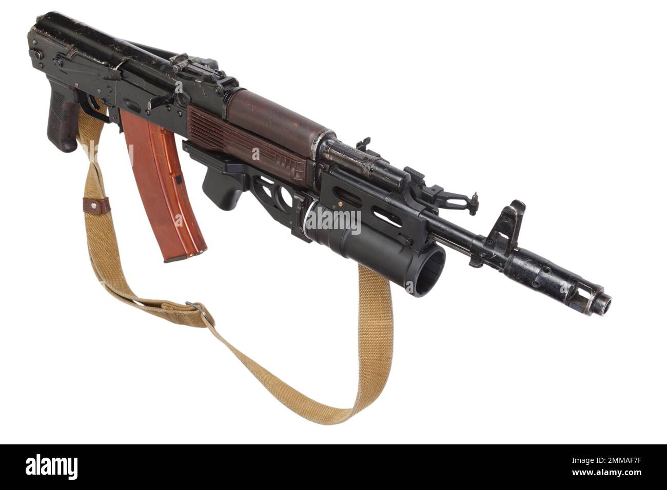 Kalashnikov AK 74 rifle with under-barrel grenade launcher isolated on ...