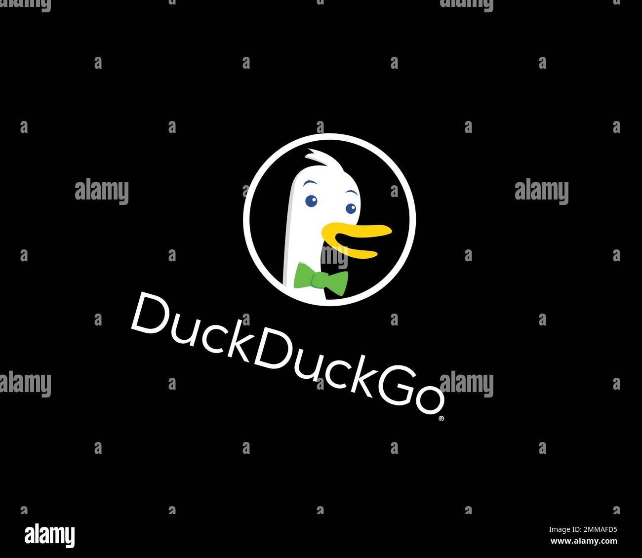 DuckDuckGo White, rotated, black background, logo, brand name Stock ...