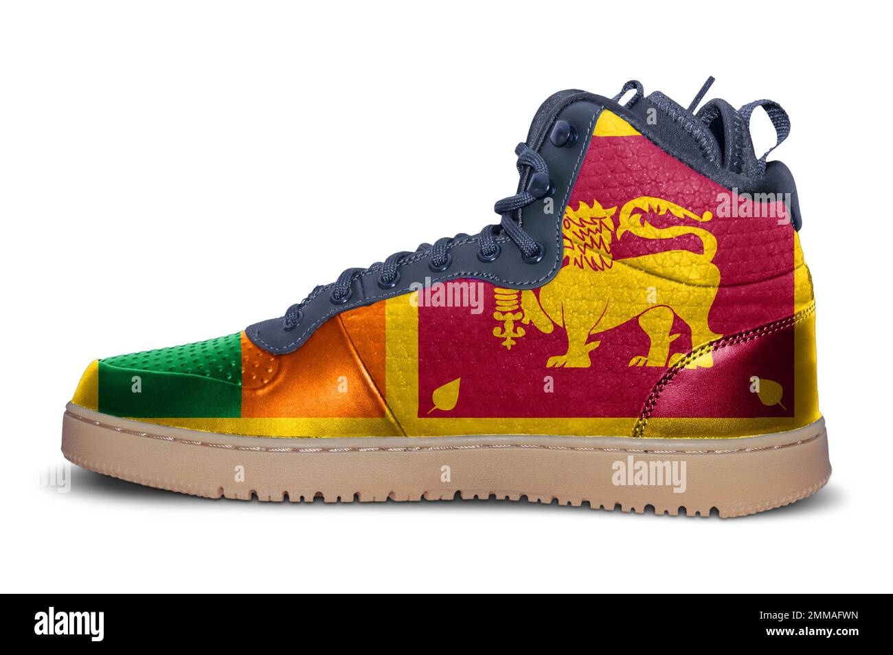 Fashion rubber snickers with flag of Sri Lanka isolated on white ...