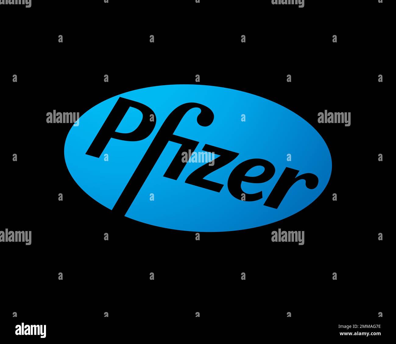 Pfizer, rotated, black background, logo, brand name Stock Photo - Alamy