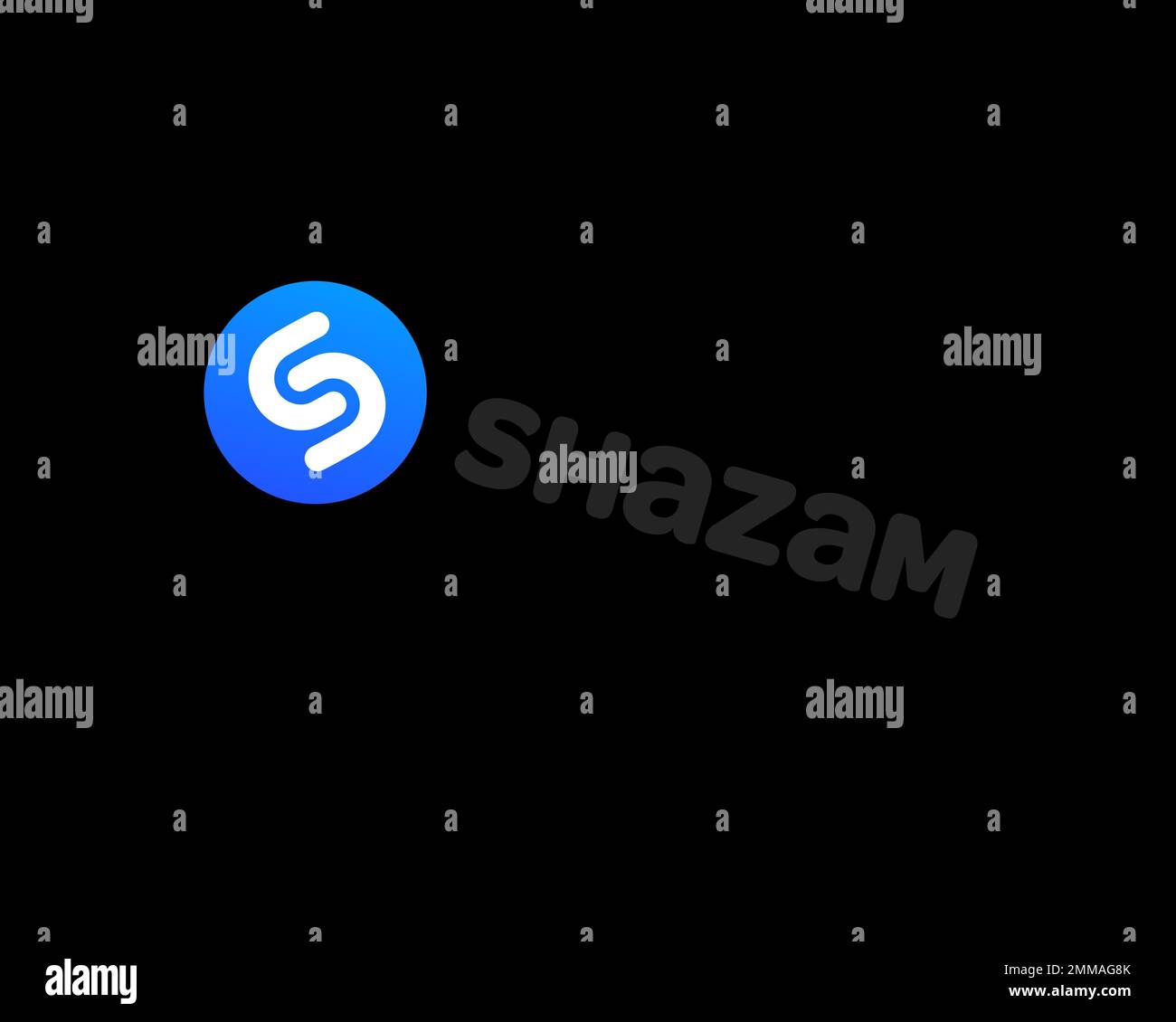 Shazam (application), rotated, black background, logo, brand name Stock ...