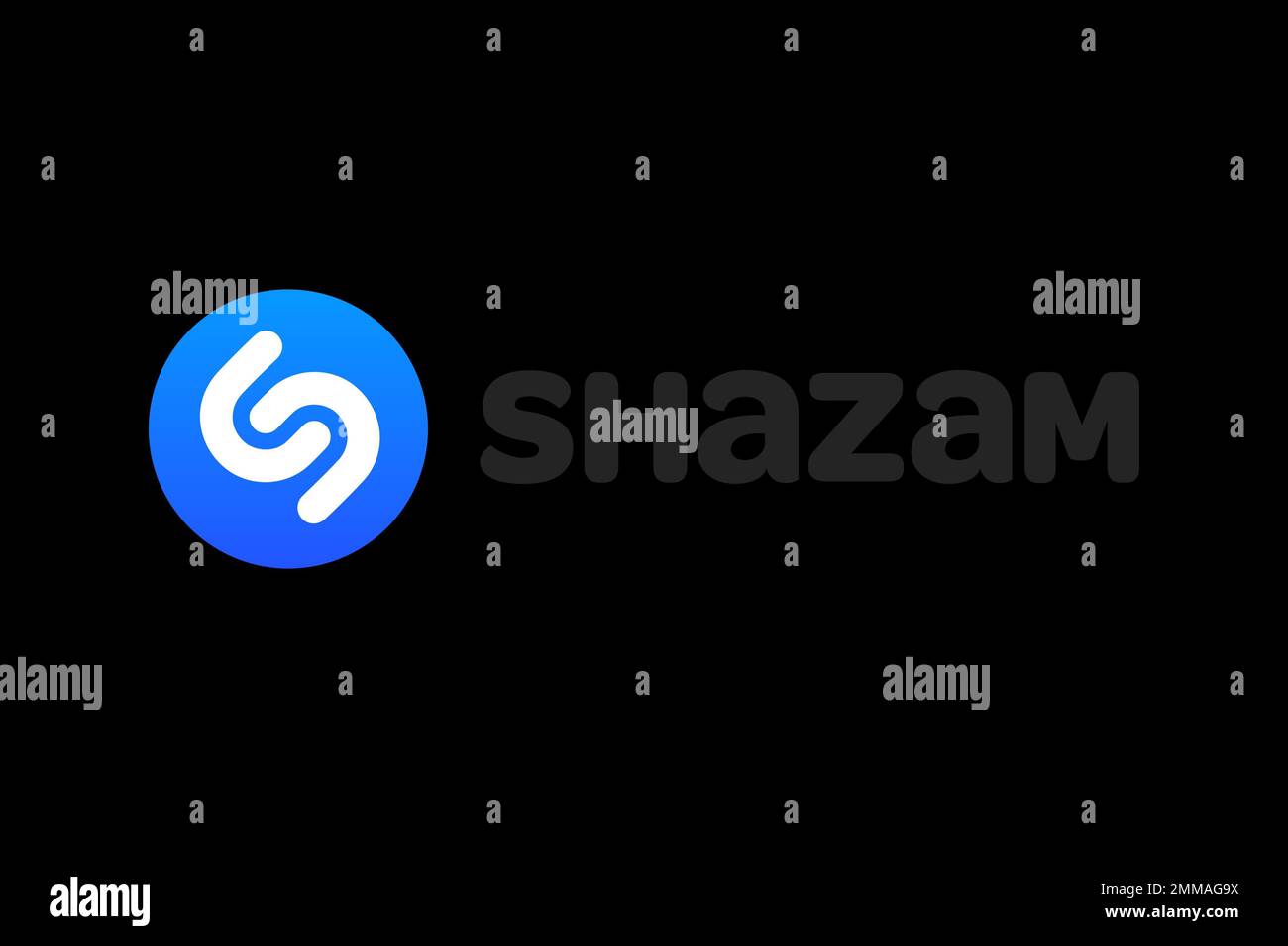 Shazam (application), black background, logo, brand name Stock Photo ...