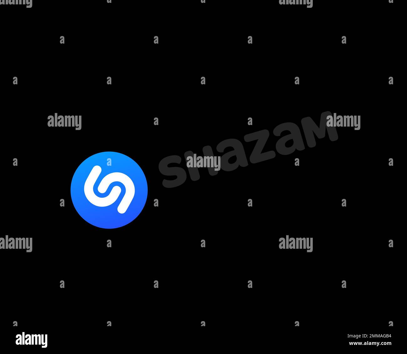 Shazam (application), rotated, black background, logo, brand name Stock ...