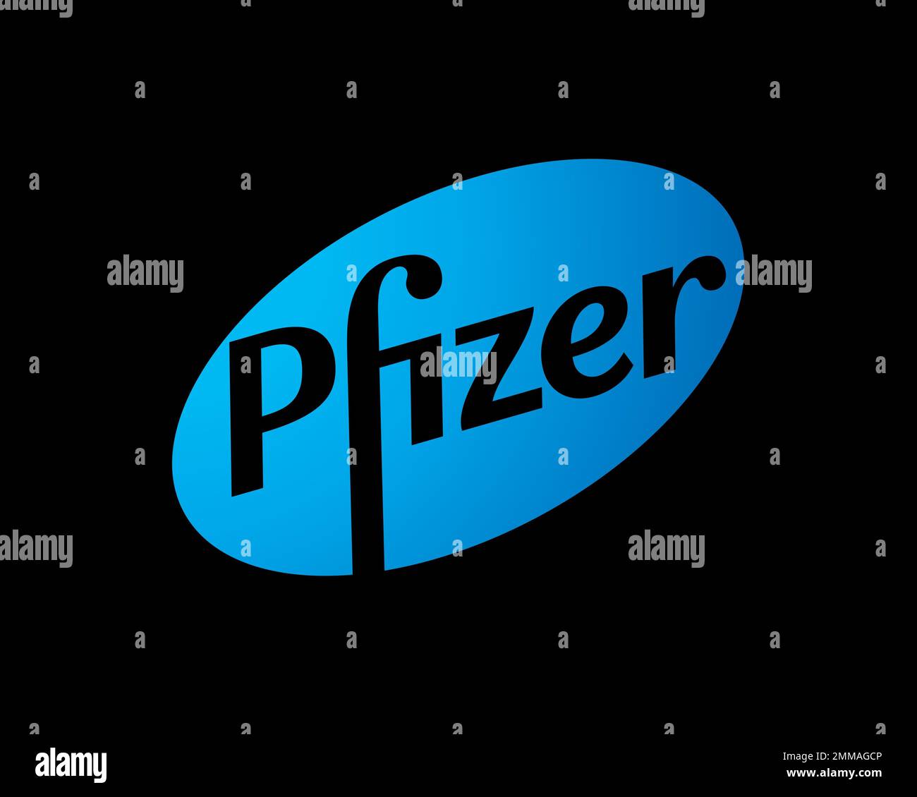 Pfizer, rotated, black background, logo, brand name Stock Photo - Alamy