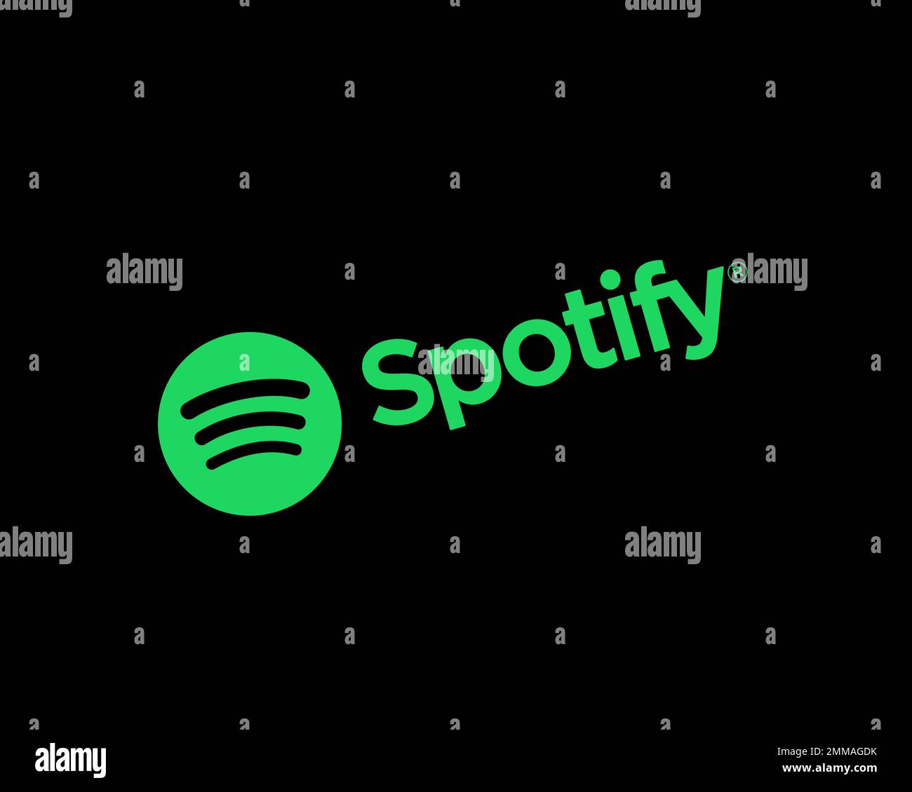 Spotify, rotated, black background, logo, brand name Stock Photo - Alamy
