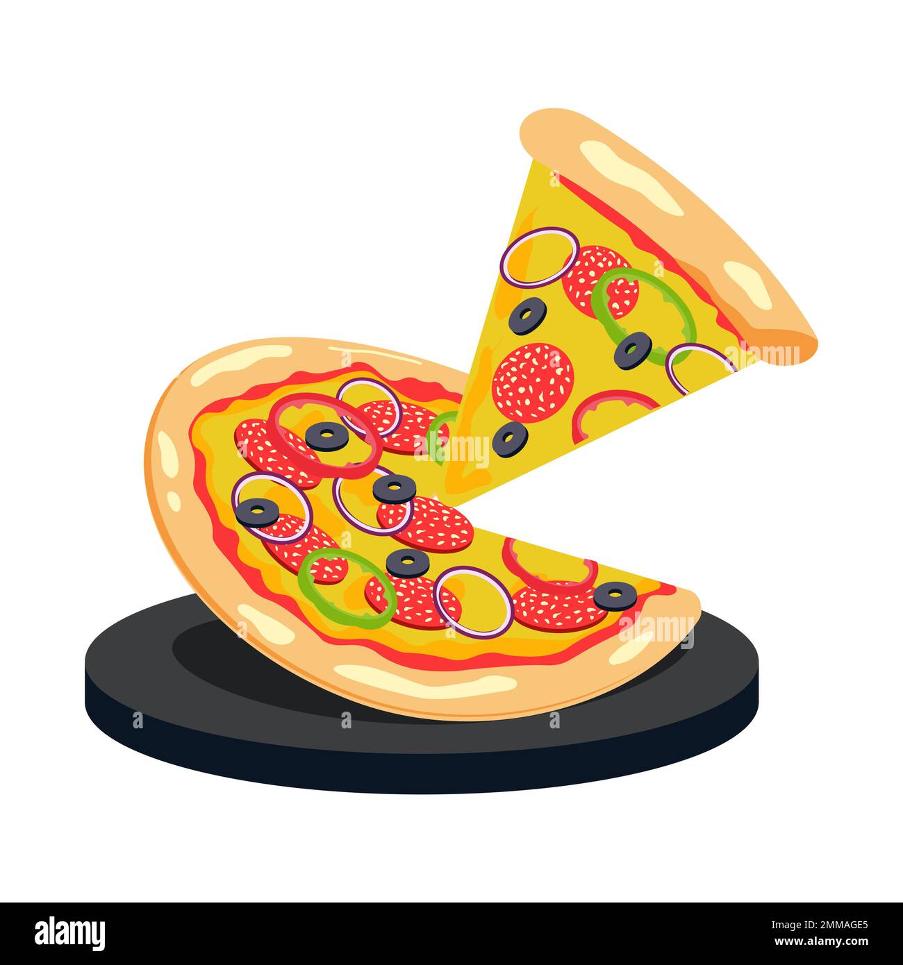 Vector pepperoni pizza with slice. Fast food Illustration Stock Vector ...
