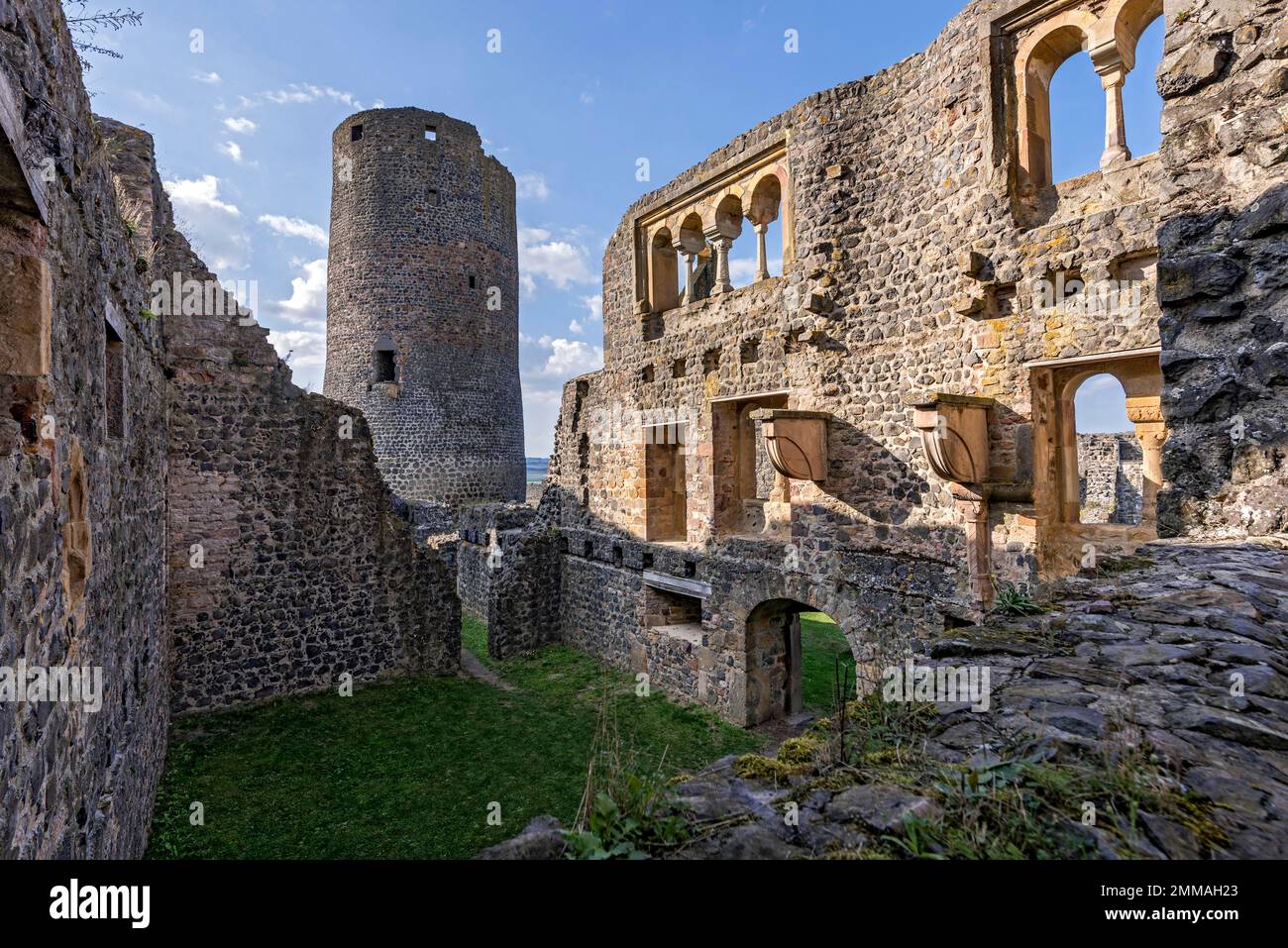 Summer hall inside with arcades, windows and chimney consoles, behind ...