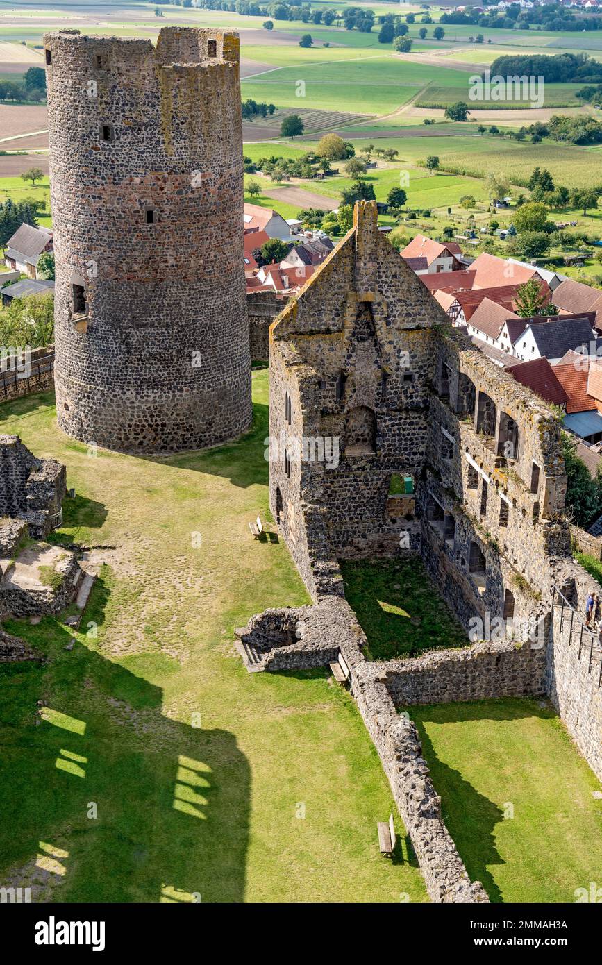 Castle tower western keep, Gothic Falkenstein ruin, castle courtyard ...