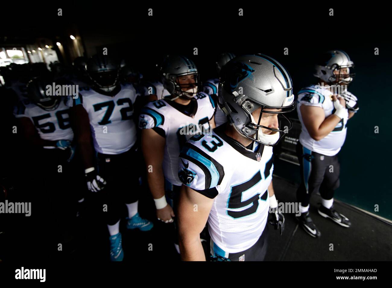 Carolina Panthers players wait to take the field prior to an NFL ...