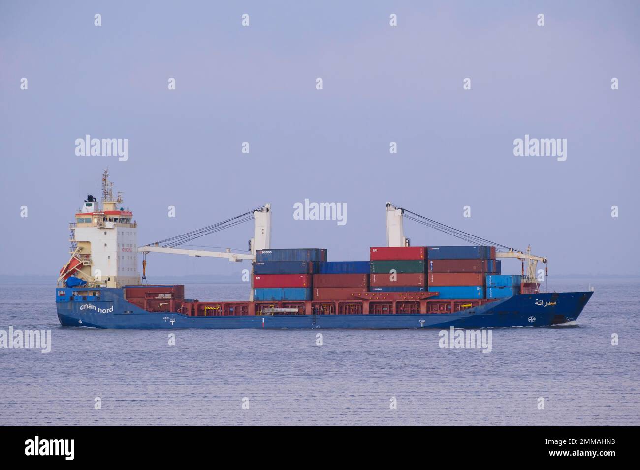 Container ship Cnan Nord on the North Sea, Cuxhaven, Lower Saxony ...