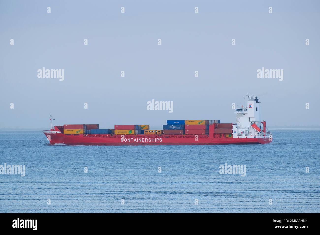 Container ship on the North Sea, Cuxhaven, Lower Saxony, Germany Stock ...