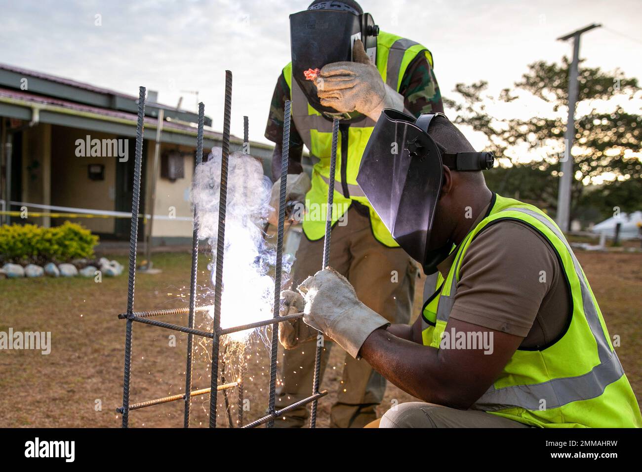 Members of the Royal Fiji Military Force Engineers weld rebar to be ...