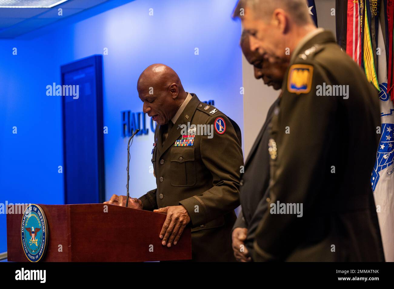 Army Chaplain (Col.) Eddie Kinley, Jr., delivers the invocation at the ...