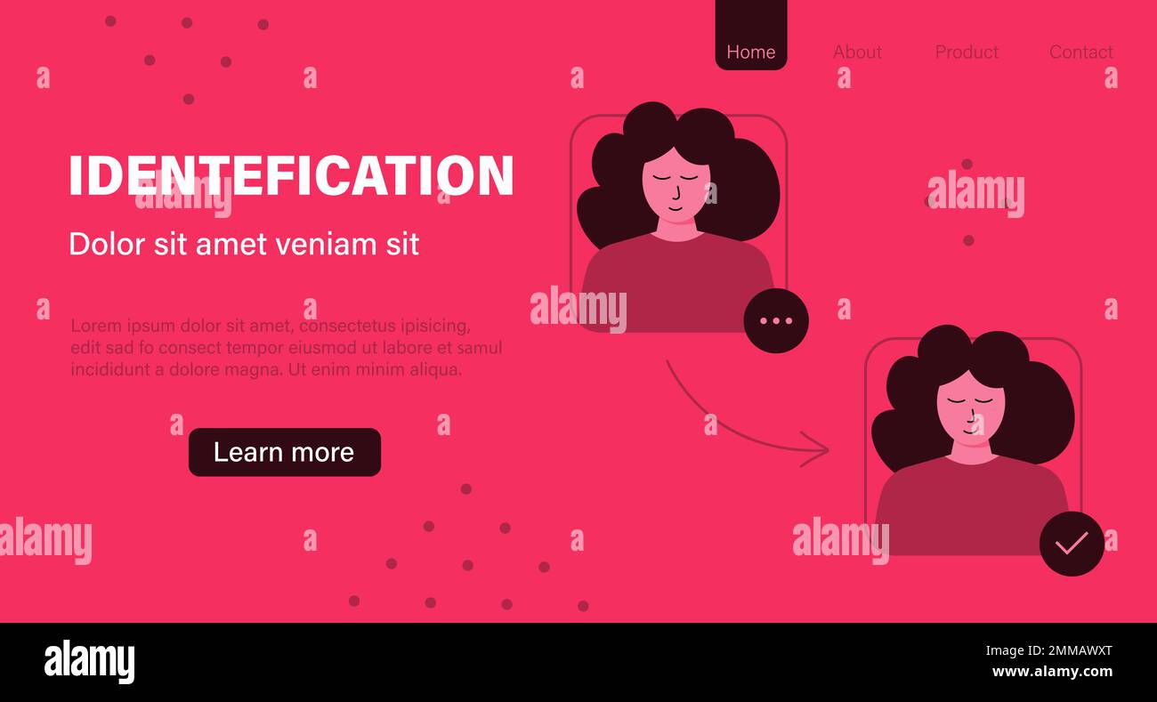 Facial identification landing page template. Red monocolor Stock Vector ...