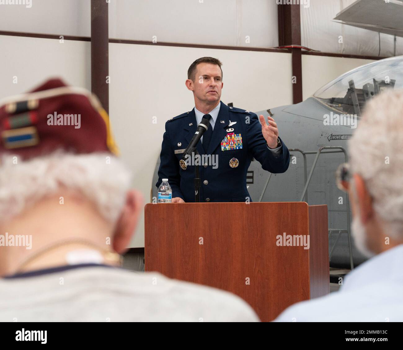 U.S. Air Force Col. Scott Mills, 355th Wing commander, provides closing ...