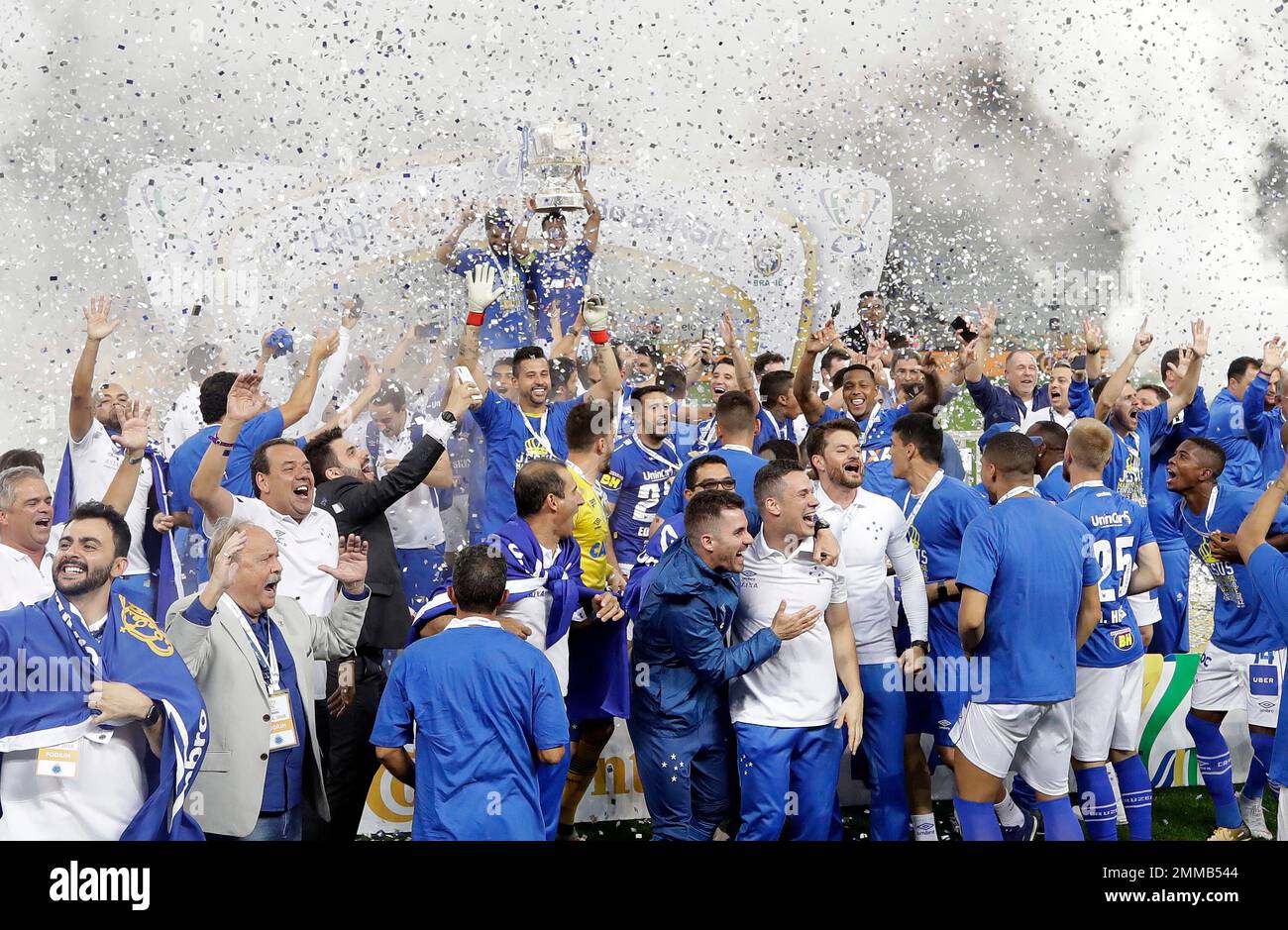 Cruzeiro players lift the Brazil Cup as they celebrate their victory ...