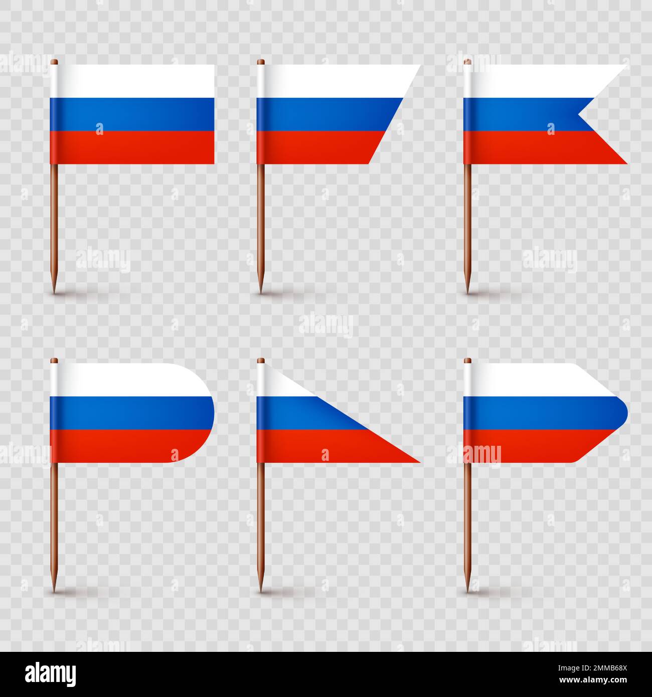 Realistic various Russian toothpick flags. Souvenir from Russia. Wooden ...